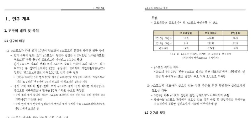 E스포츠 실태조사 보고서 최초 발간