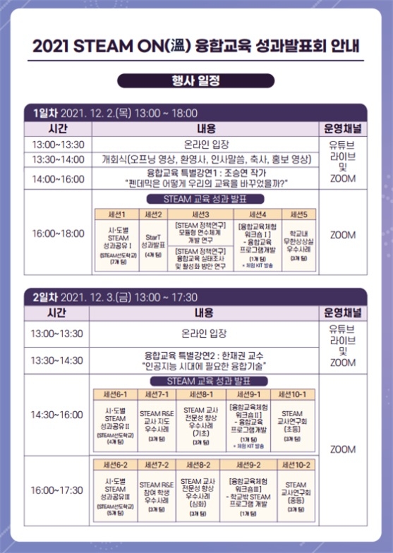 교육부 한국과학창의재단 ‘2021 Steam On溫 융합교육 성과발표회 2~3일 양일간 개최