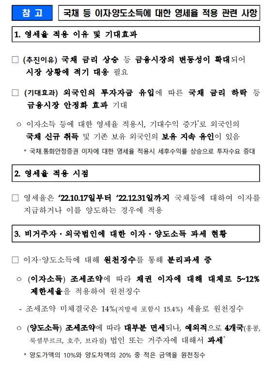 자료 기재부 외국인 국채통안채 비과세 외국인 국채투자 유도 효과 기대